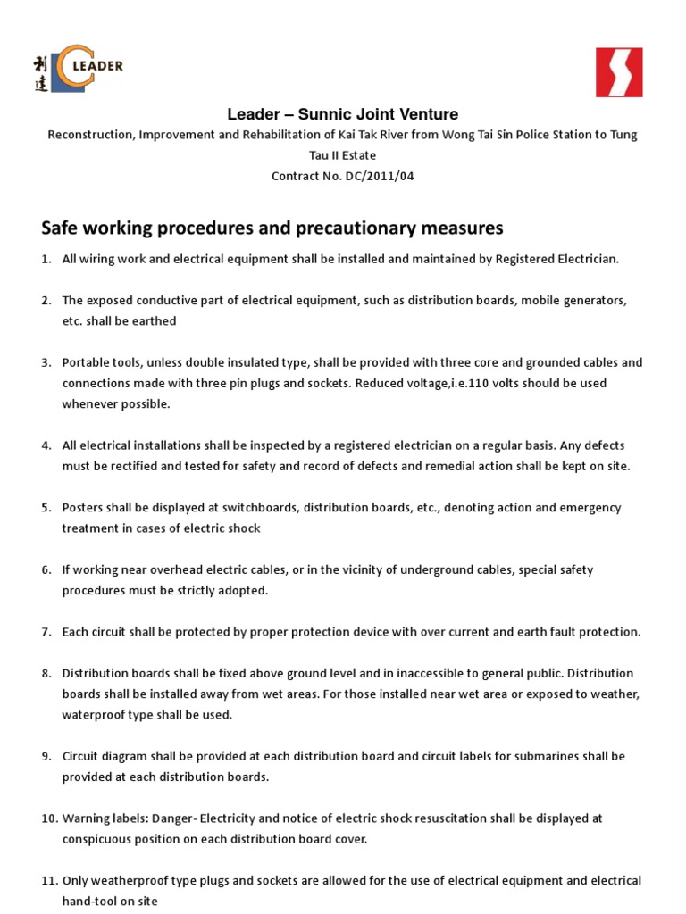 Safe Working Procedures | PDF | Ac Power Plugs And Sockets | Electrical ...