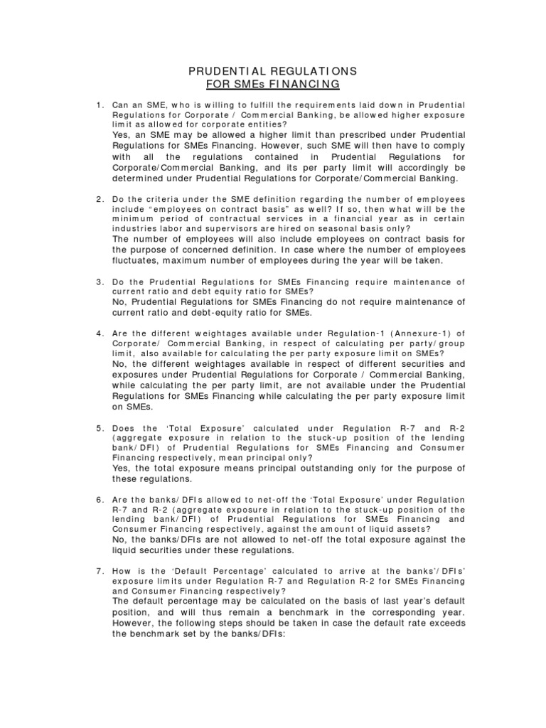 Prudential Regulations For Smes Financing | Download Free PDF | Small ...