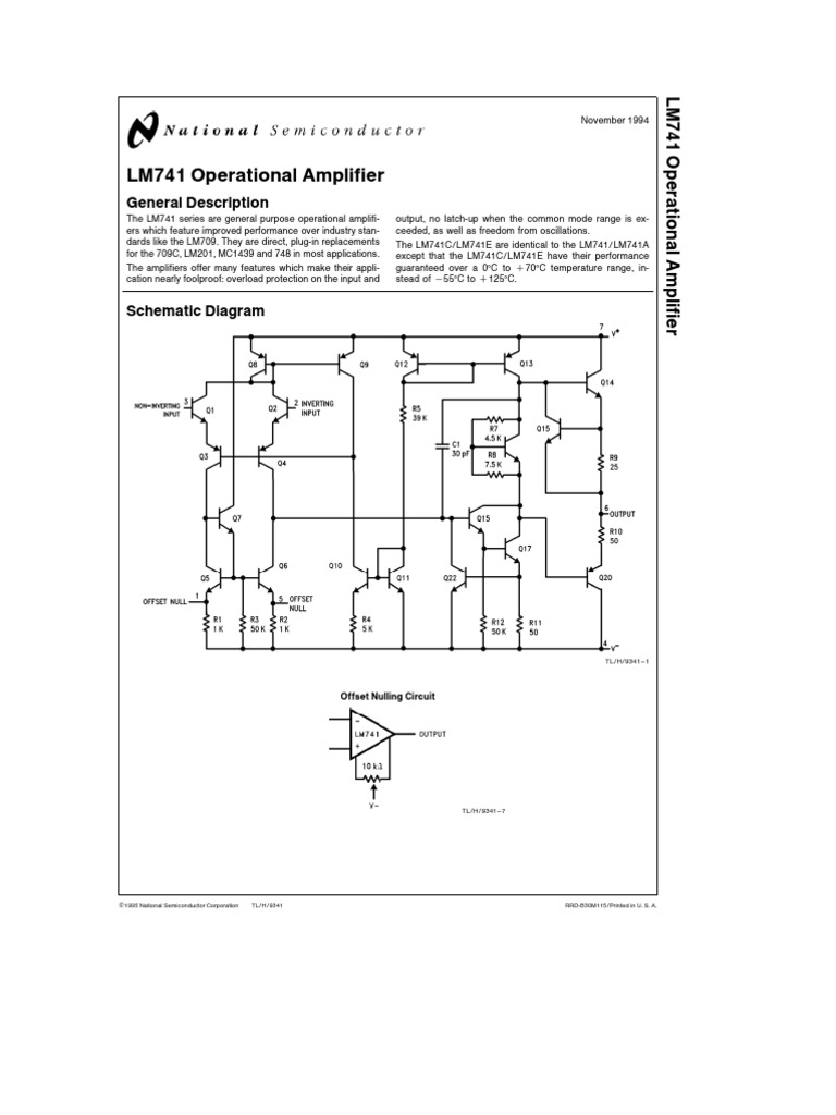 LM741 Op Amp Datasheet 1994 | PDF