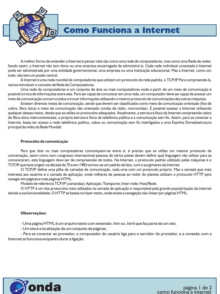 Funcionamento Da Internet | PDF | Rede de computadores | Protocolo de ...