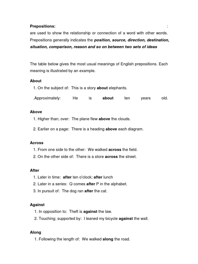 Prepositions | PDF | Preposition And Postposition | English Language