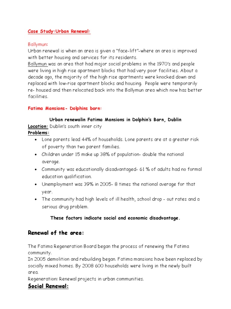 Urban Renewal Case Study: Ballymun & Fatima | PDF | Social Science ...