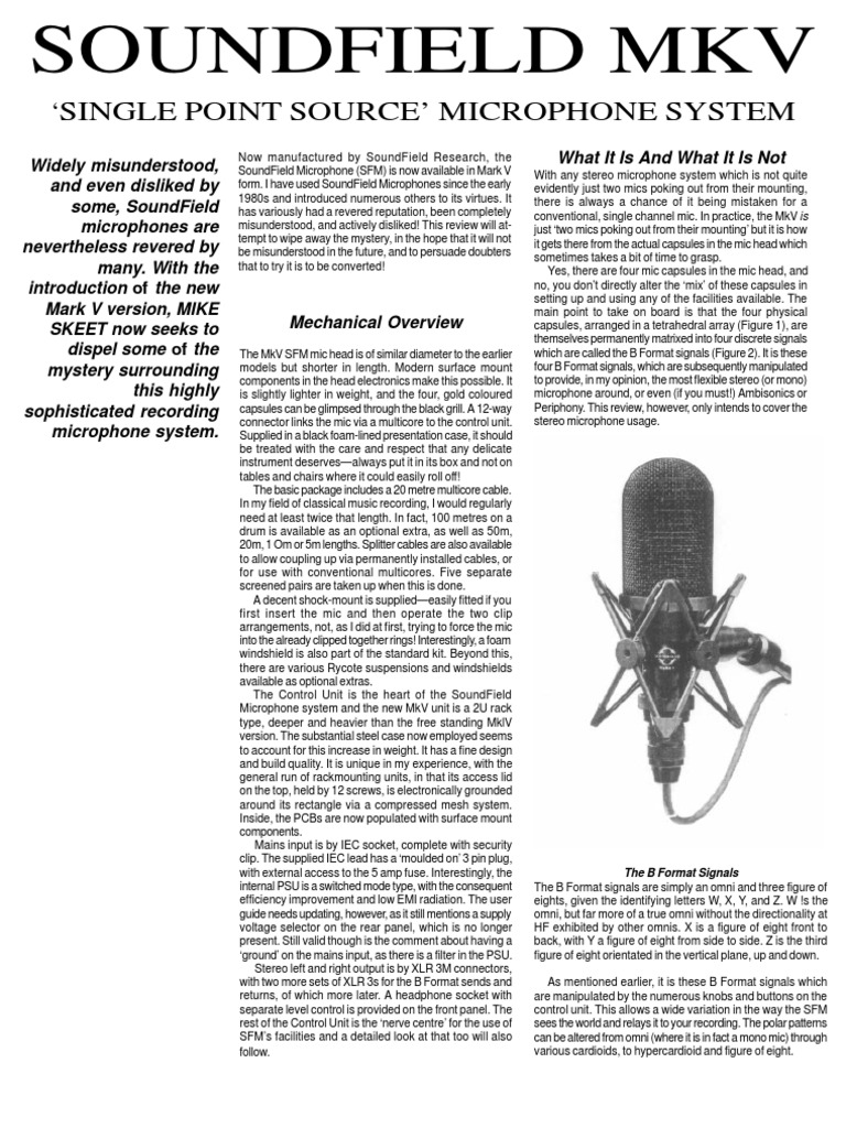 SoundField MKV Microphone Review | PDF | Microphone | Electrical Connector