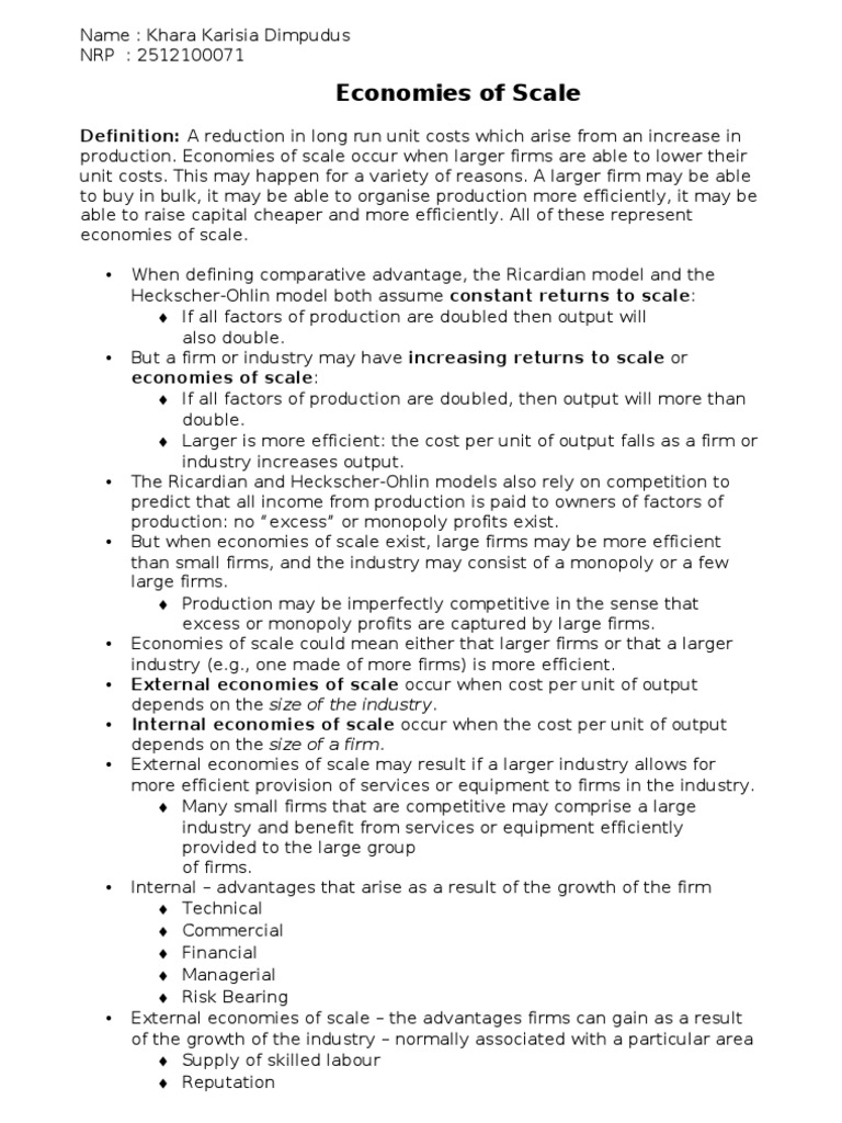 Economies of Scale | PDF | Economies Of Scale | Comparative Advantage