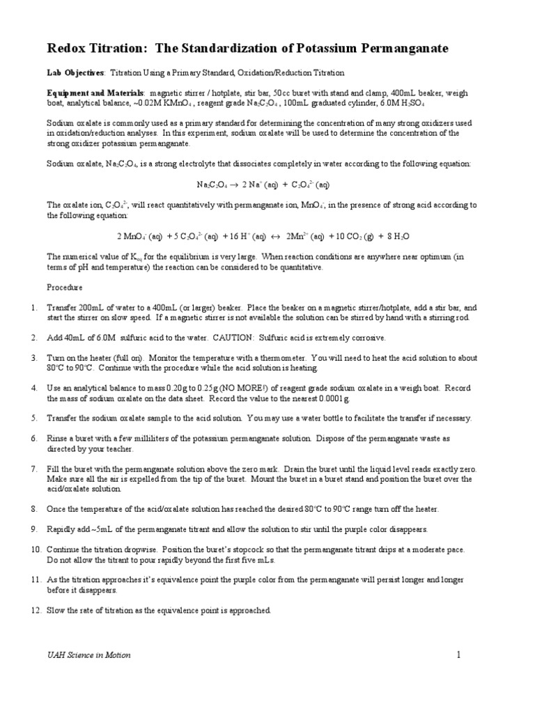 Redox Titration | PDF | Titration | Chemistry