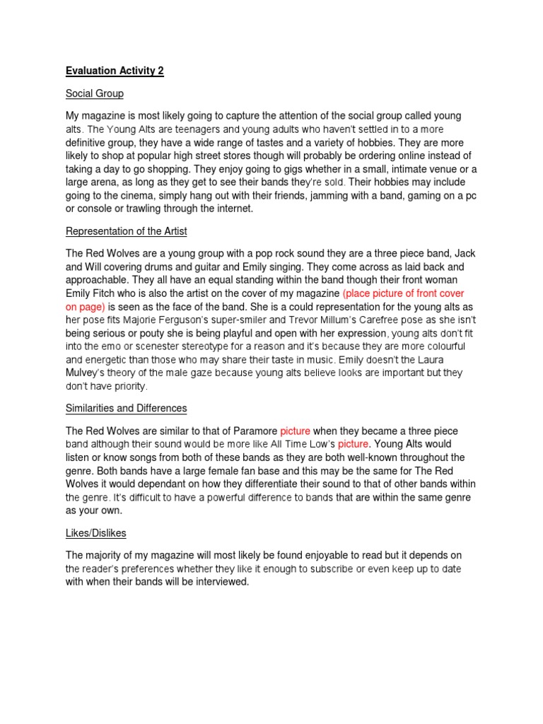 Evaluation Activity 2 Part 1 | PDF | Entertainment (General)