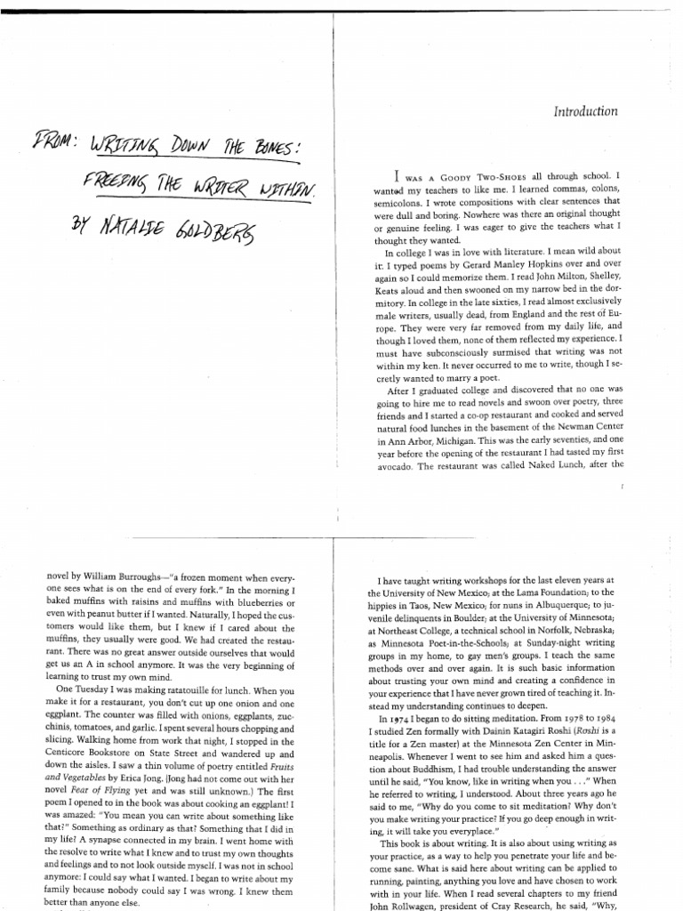 Writing Down The Bones Coursepack by Natalie Goldberg | PDF