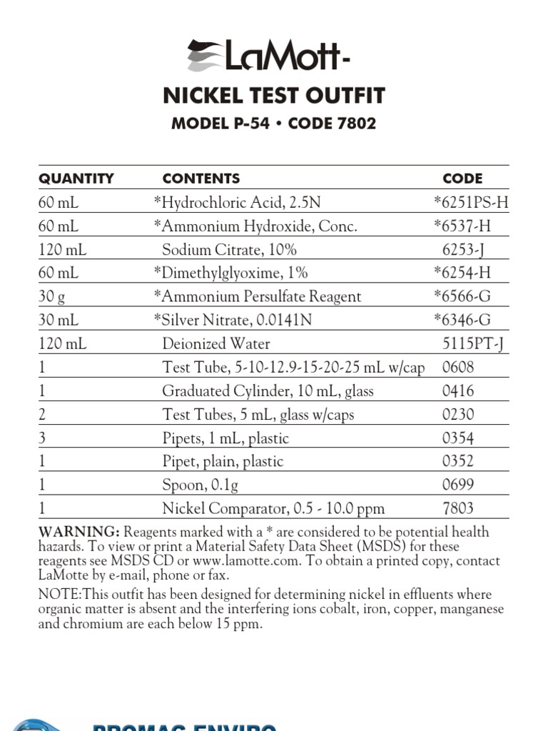 LaMotte 7802 Nickel P-54 Octet Comparator Kit Instructions | PDF ...