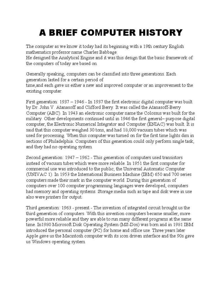 A Brief Computer History | PDF | Microcomputers | Graphical User Interfaces