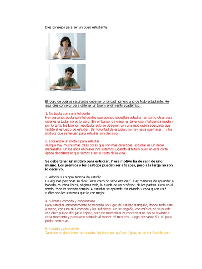 Diez Consejos para Ser Un Buen Estudiante | PDF | Prueba (evaluación ...