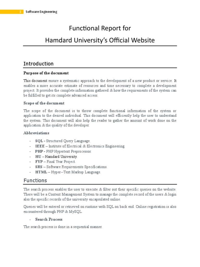 Functional Report | Websites | Php