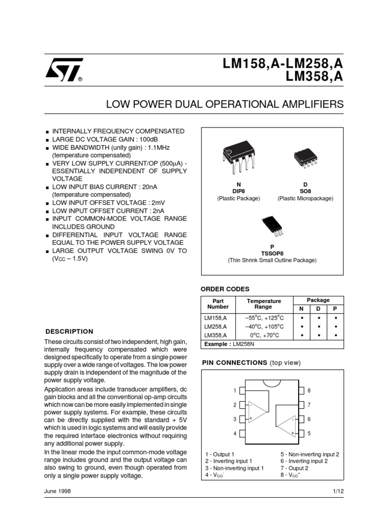 LM358 | PDF | Operational Amplifier | Power Supply