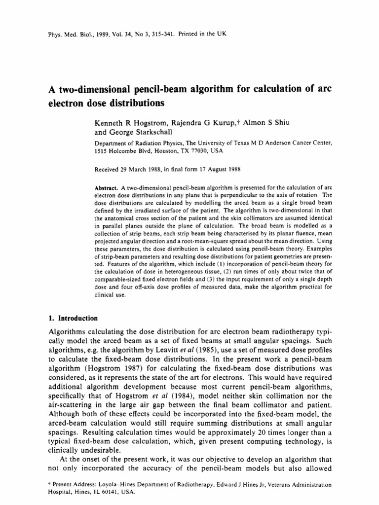 A Two-Dimensional Pencil-Beam Algorithm For Calculation of Arc Electron ...