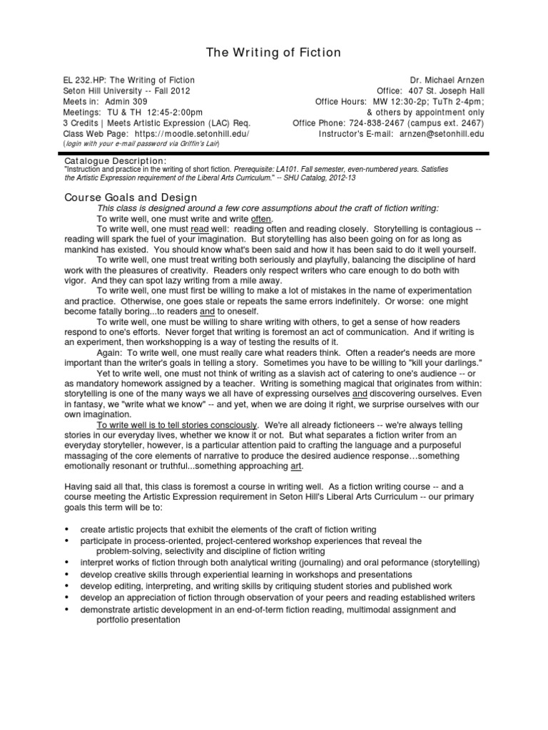 Syllabus: Fiction Writing EL232.HP Fall 2012 | Plagiarism | Academic ...