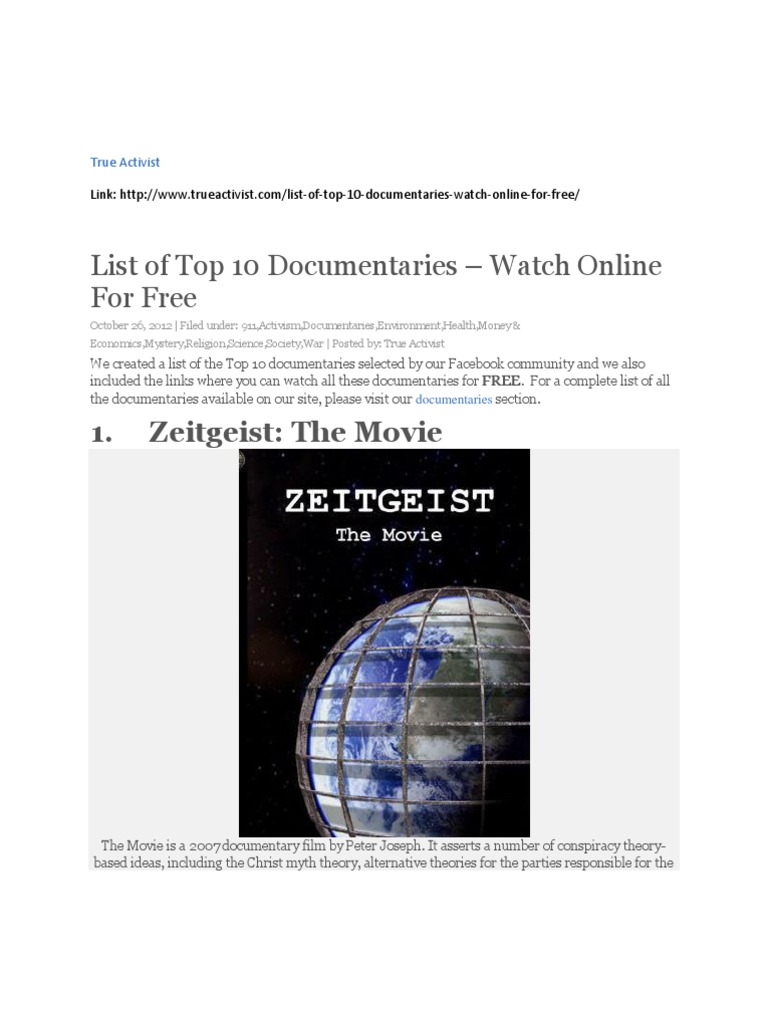 List of Top 10 Documentaries | PDF | Science | Science (General)