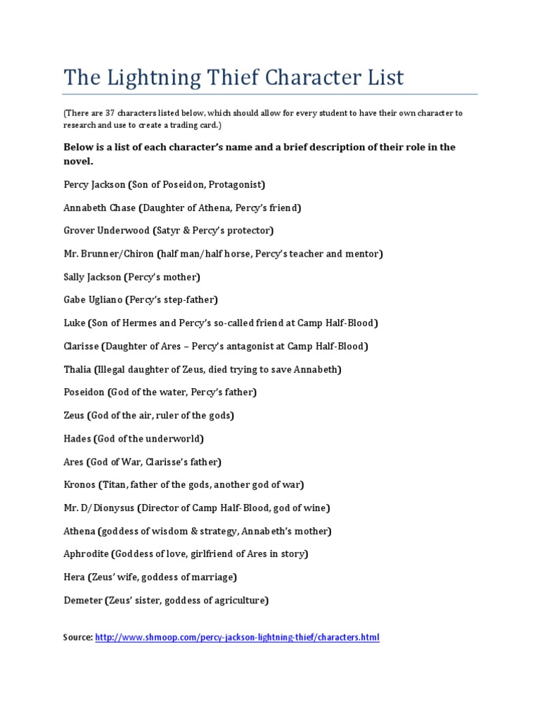 The Lightning Thief Character List | PDF | European Mythology | Greek ...