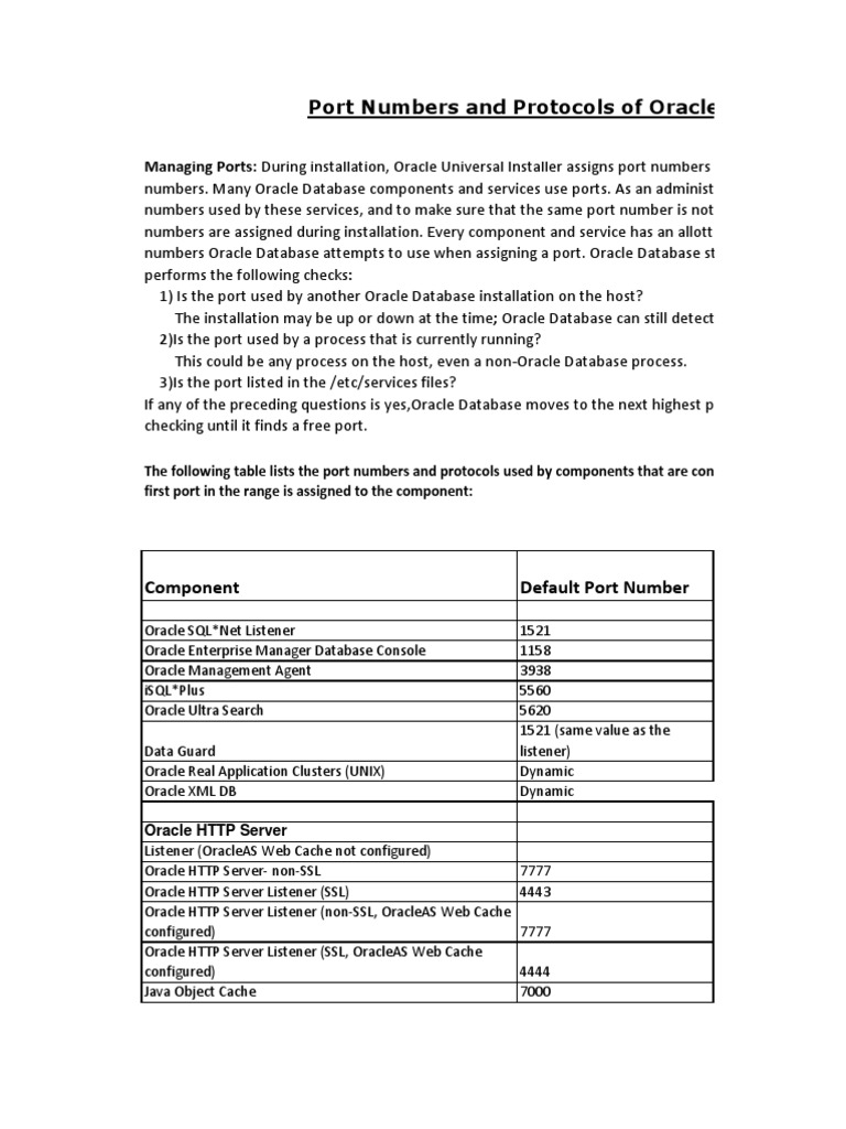 Port Numbers And Protocols Of Oracle Ebs Components Pdf Oracle Database Port Computer