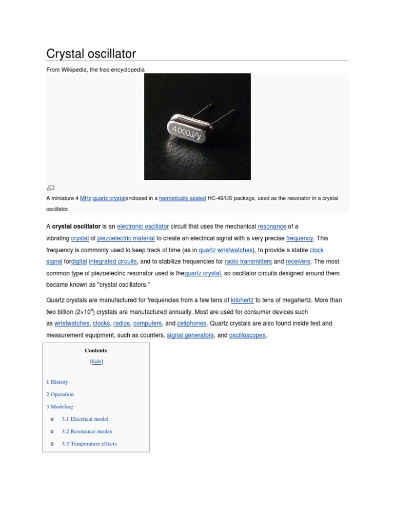 Crystal Oscillator | PDF | Resonance | Capacitor