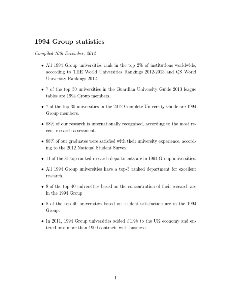 1994 Group University Rankings & Stats | PDF