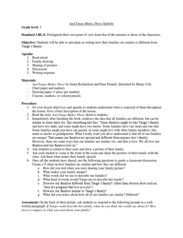 And Tango Makes Three Activity | PDF