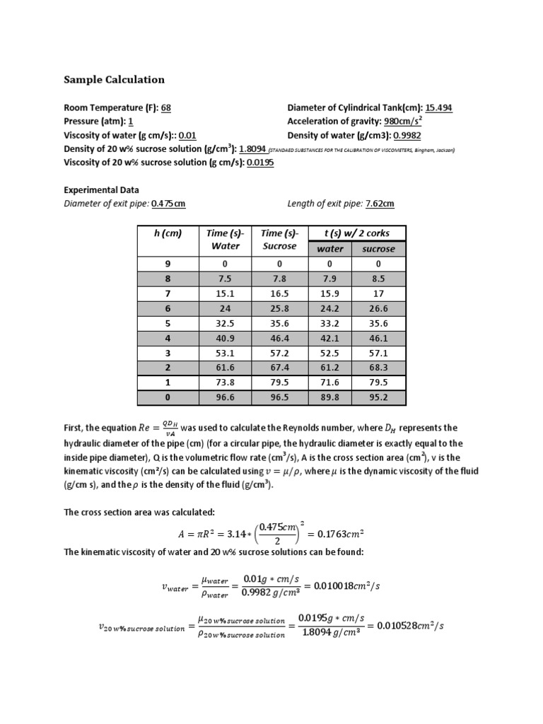 Efflux Time and Viscosity Calculations | PDF | Reynolds Number | Fluid ...