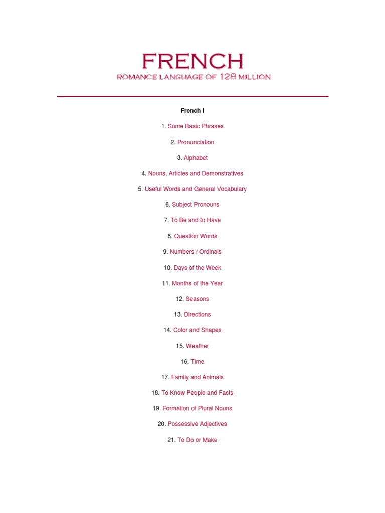 French Language Basics and Phrases | PDF | Language Arts & Discipline