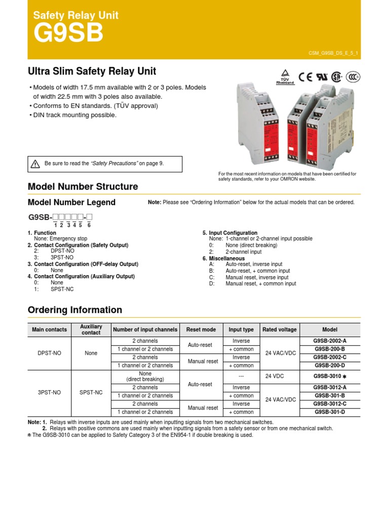 Safety Ralay g9sb | PDF | Relay | Switch