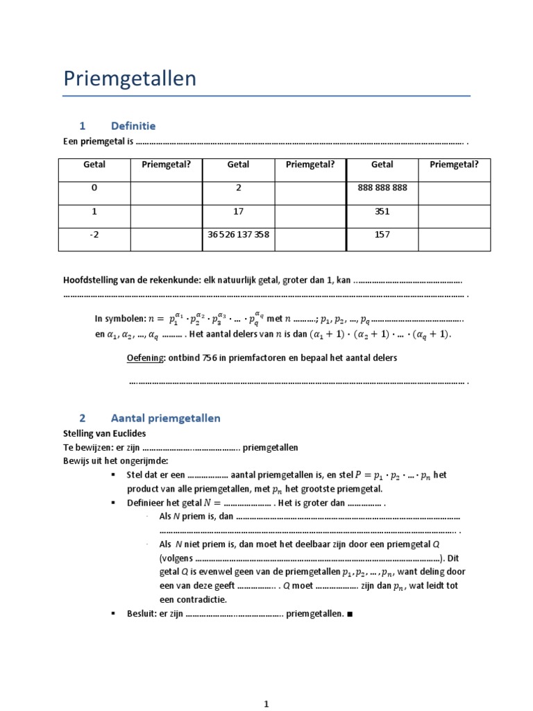 Werkblad Priemgetallen | PDF