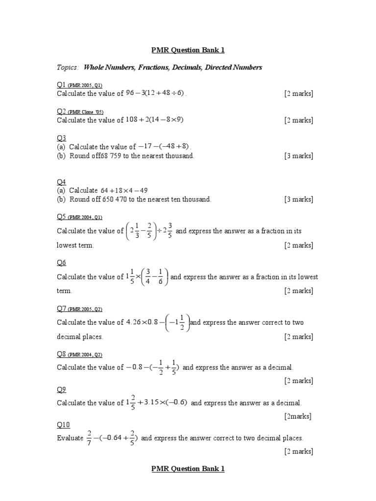 PMR Question Bank 1 | PDF
