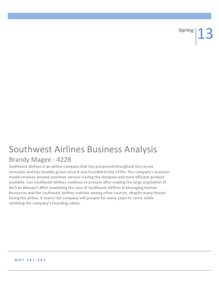 Southwest Airlines Business Analysis | PDF | Southwest Airlines | Airlines
