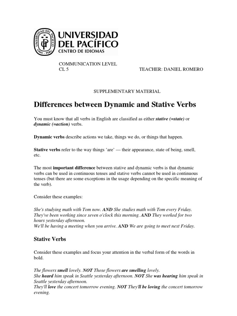 Stative vs Dynamic Verbs Explained | PDF | Verb | Grammatical Tense