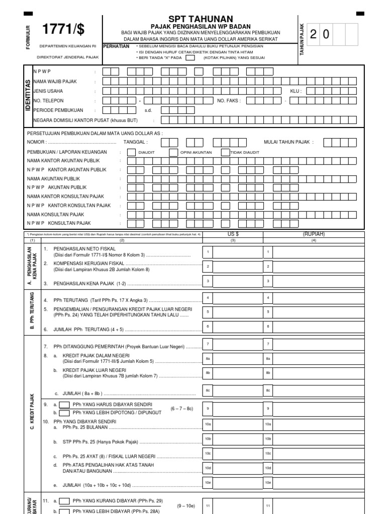 Formulir 1771 $ SPT Tahunan WP Badan | PDF | Pengelolaan Keuangan & Uang