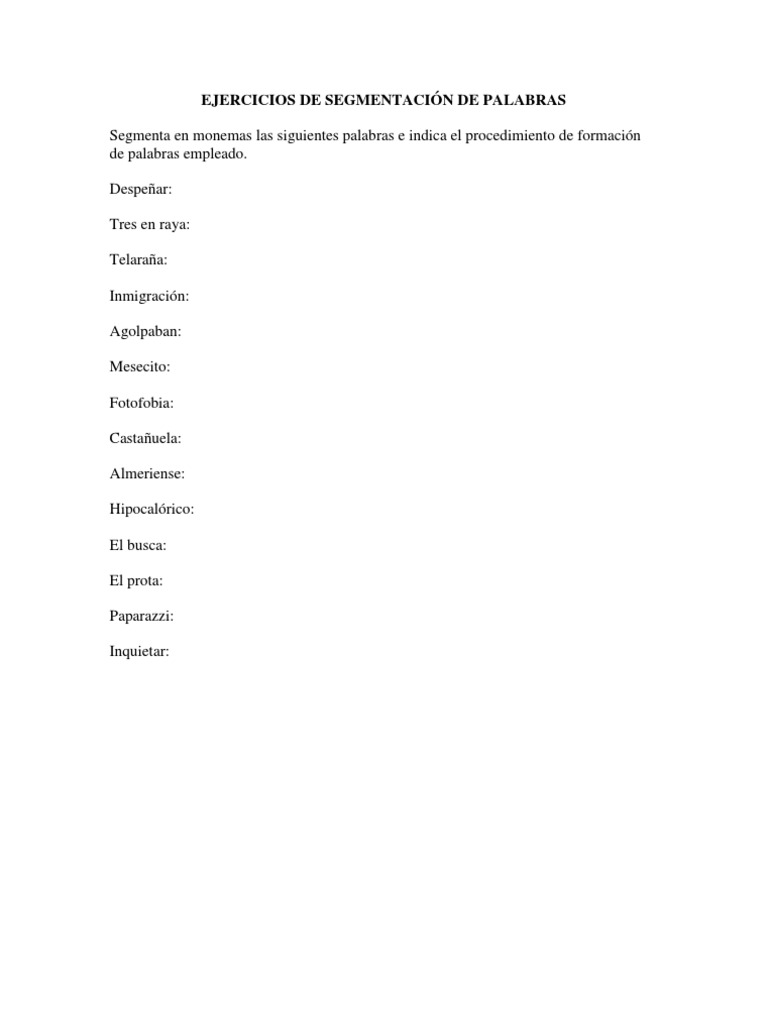 Ejercicios de Segmentación de Palabras | PDF