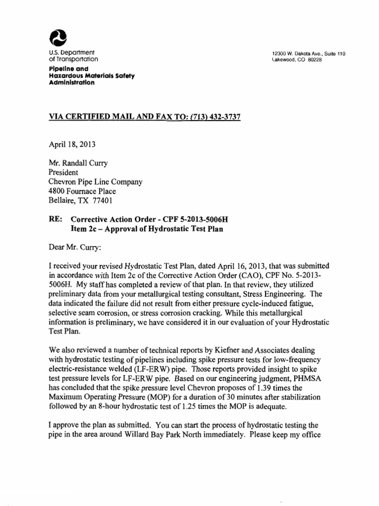 Chevron Pressure-Test Approval | PDF