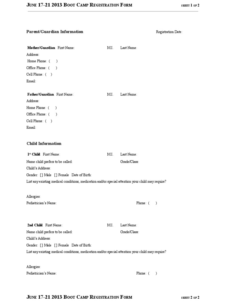 Boot Camp Registration Form 2013 | PDF | Self-Improvement