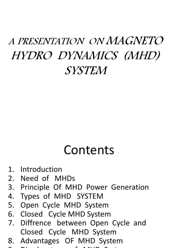 Magneto Hydro Dynamics MHD System | PDF | Magnetohydrodynamics ...