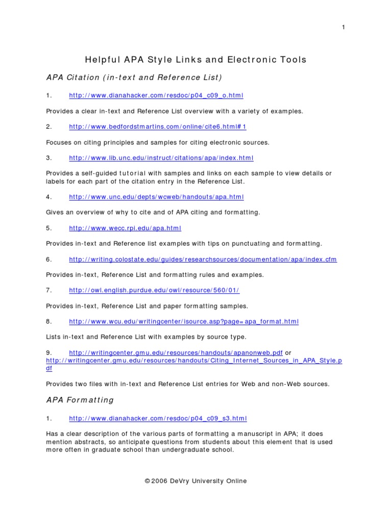 Helpful APA Style Formatting Websites | PDF | Citation | Apa Style