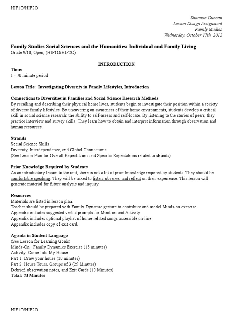 Investigating Diversity in Family Lifestyle, Introduction (Day 1) | PDF ...