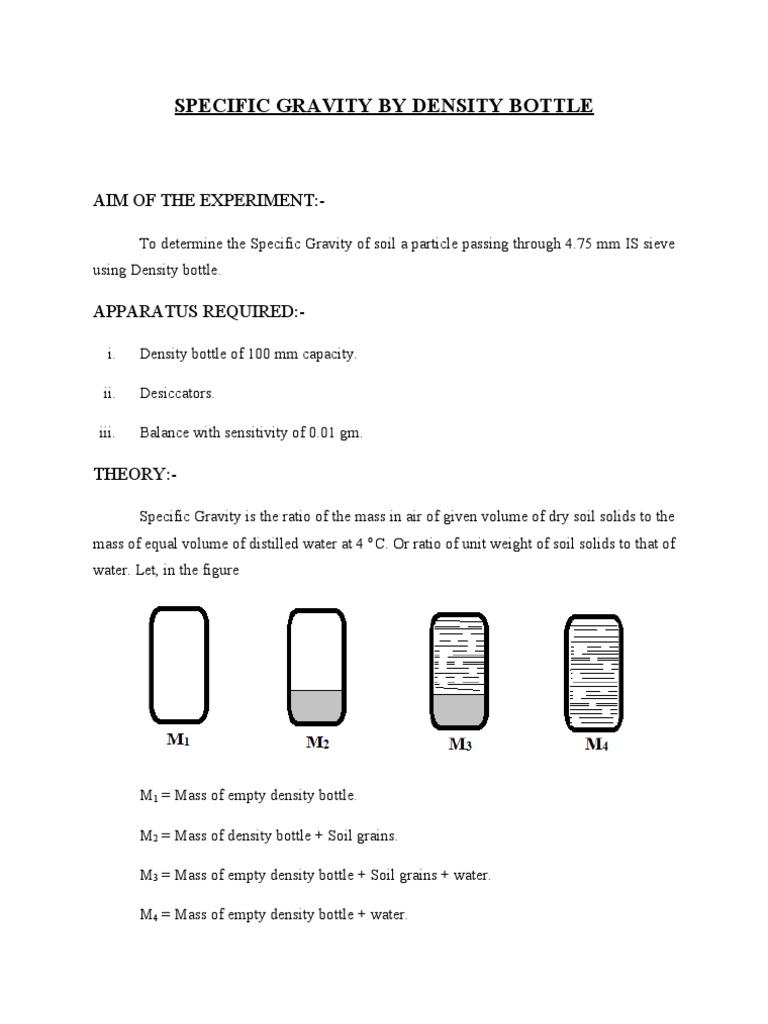 Specific Gravity of Soil via Density Bottle | PDF | Density | Soil