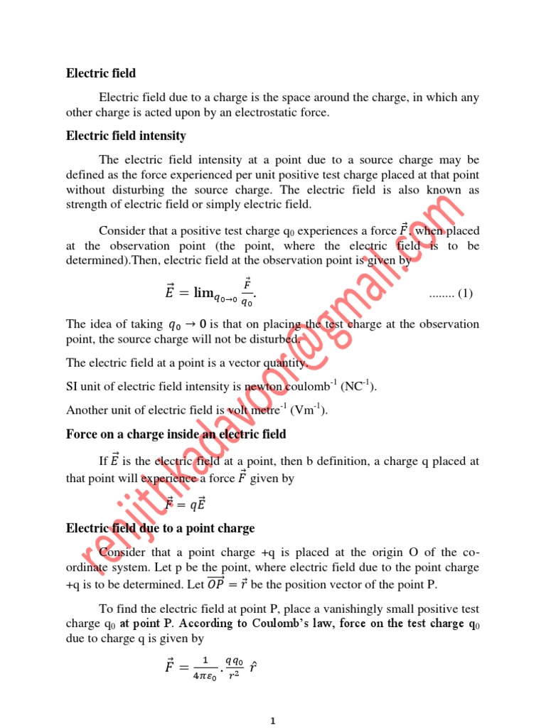 Lecture Notes On Electric Field | PDF | Dipole | Electric Field