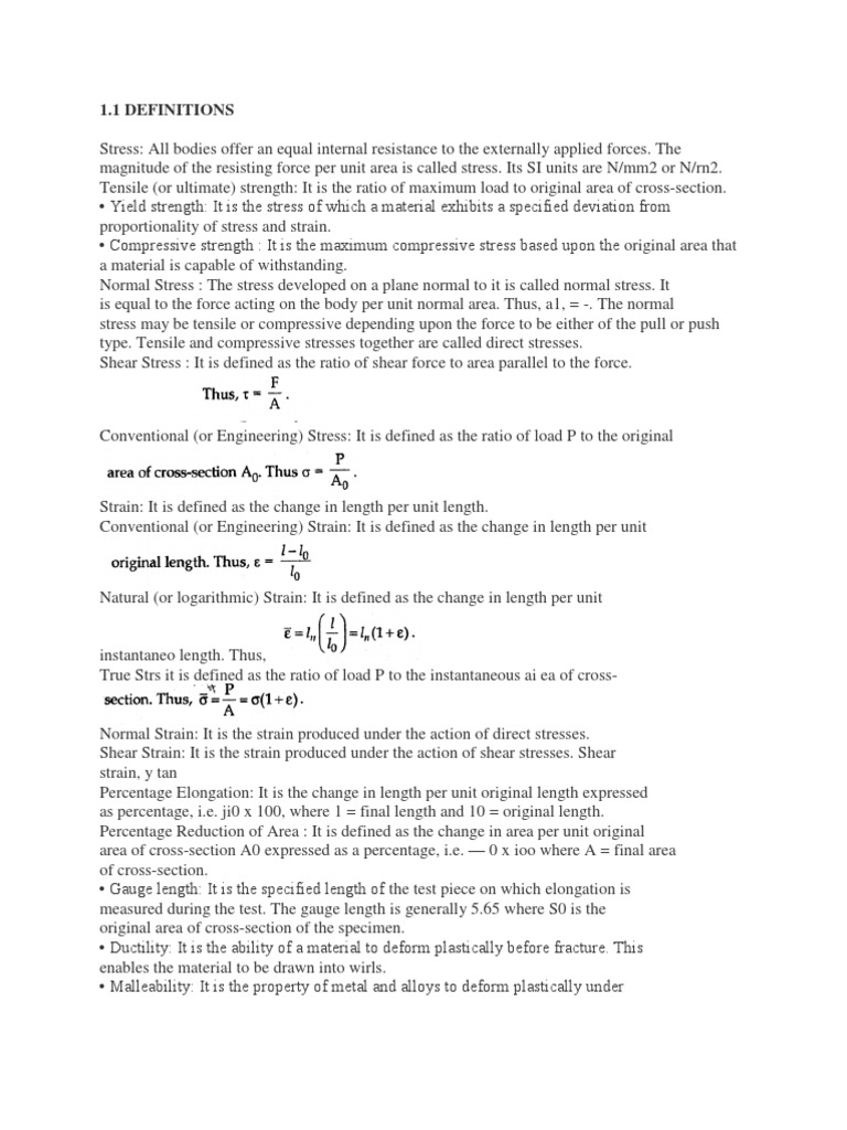 1.1 Definitions | PDF | Deformation (Engineering) | Stress (Mechanics)