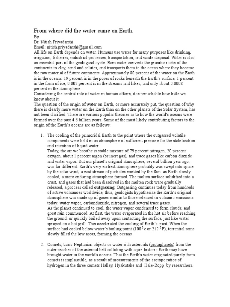 Origin of Water in Earth | PDF | Earth | Atmosphere Of Earth