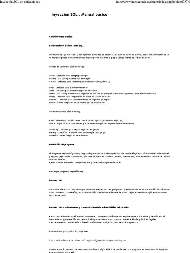 Inyección SQL en Aplicaciones | PDF | SQL | Tabla (base de datos)