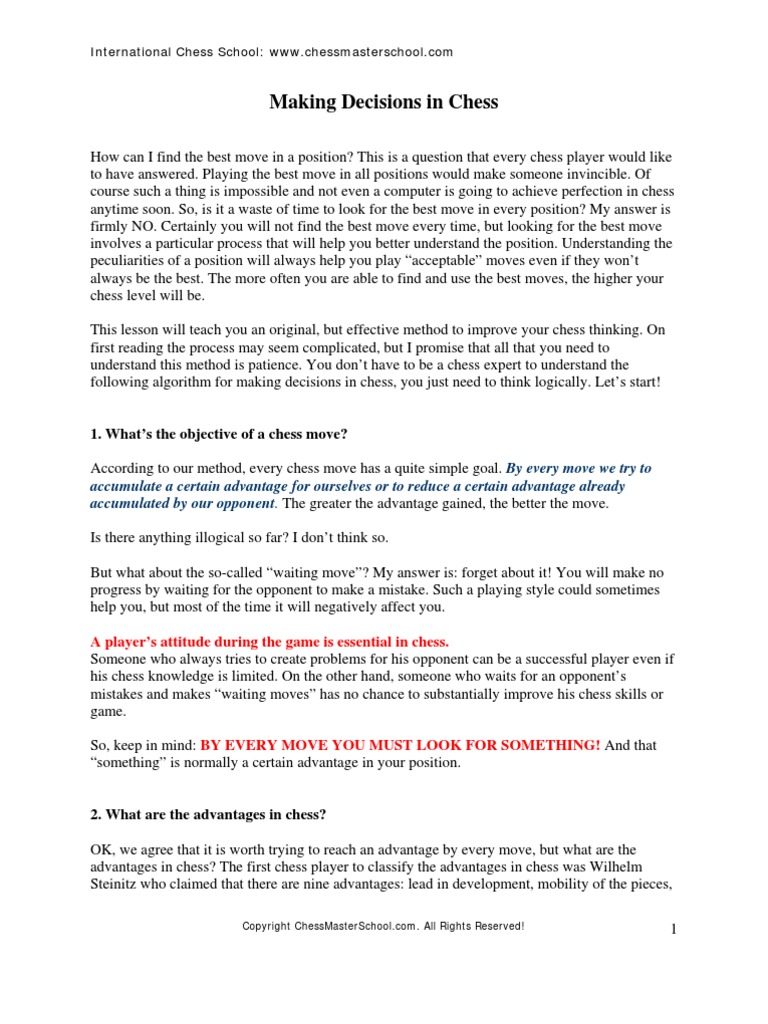 Making Decisions in Chess: 1. What’s the objective of a chess move?