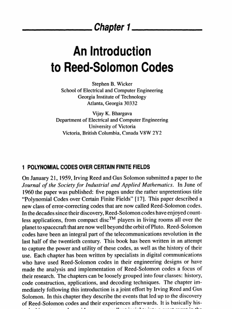 An Introduction To Reed-Solomon Codes | PDF | Computers