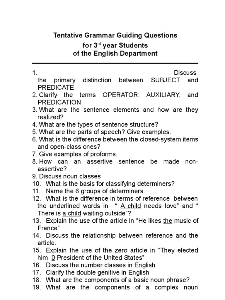 Grammar Guiding Questions for Students | PDF | Phrase | Verb