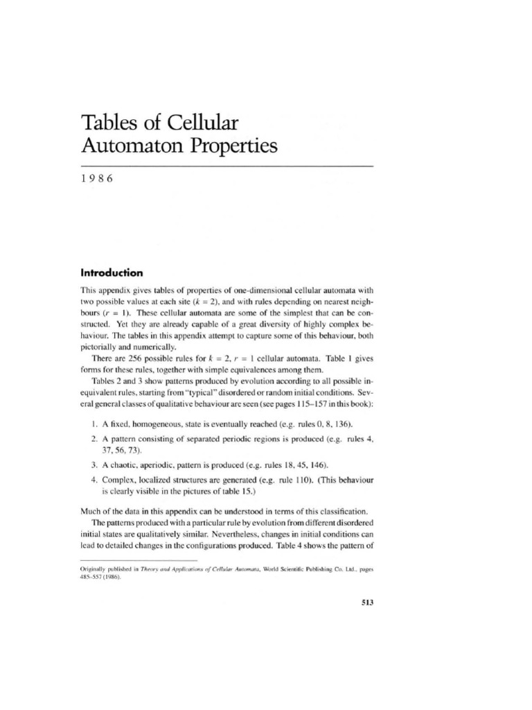 1986 Cellular Automaton Properties Stephen Wolfram Article | PDF ...