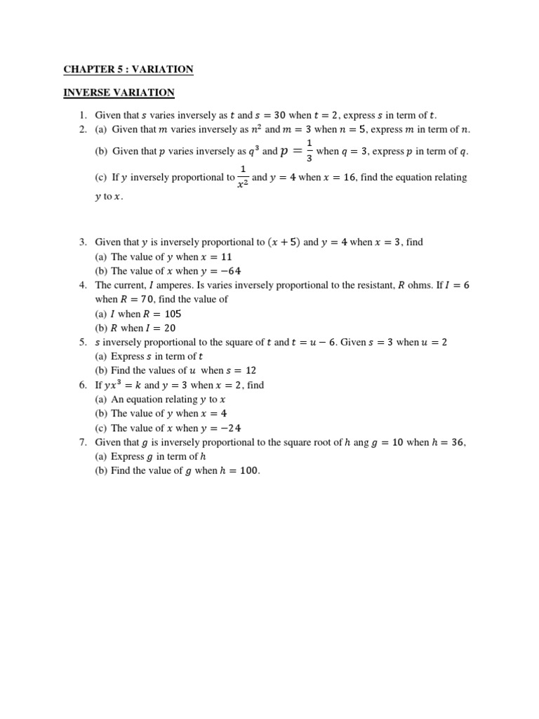 Chapter 5: Variation Inverse Variation | PDF | Language Arts & Discipline | Teaching Methods ...