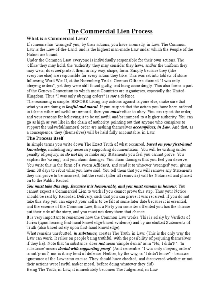 Commercial Lien Process | Notary Public | Common Law