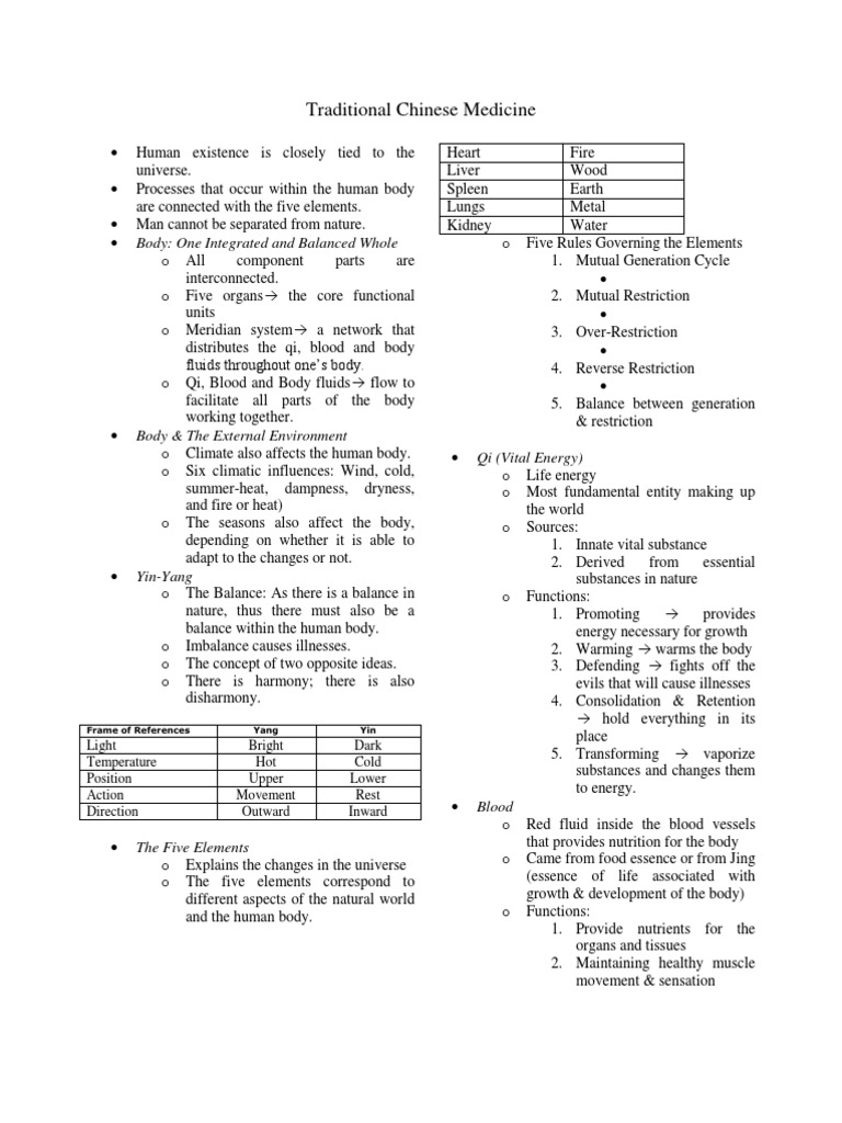 Traditional Chinese Medicine HANDOUT | PDF | Traditional Chinese ...